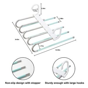 Pants Hangers 2Pack, 5 Layers Hangers Space Saving- 2 Uses Multifuctional Pants Rack Hanger Anti-Slip Clothes Hanger for Pants Jeans Trousers Skirts Scarf - Closet Storage Organizer