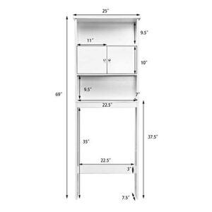 Giantex Over The Toilet Storage Cabinet w/Three-Layer Shelf & Two Doors, Landing Over Toilet Space Saver, Home Compact Wooden Tower Rack, Freestanding Bathroom Organizer, Easy Assembly, White