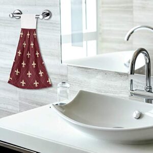 2pcs Red Buffelo Plaid Hanging Kitchen Towel Mardi Gras Flowers Soft Coral Velvet Hand Towels Loop Dish Towel for Bathroom Washcloth Absorbent Tie Towel