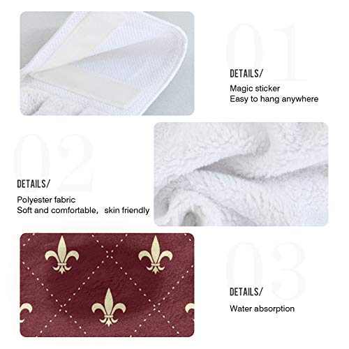 2pcs Red Buffelo Plaid Hanging Kitchen Towel Mardi Gras Flowers Soft Coral Velvet Hand Towels Loop Dish Towel for Bathroom Washcloth Absorbent Tie Towel