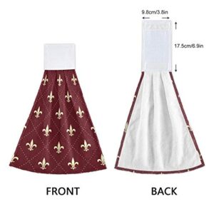 2pcs Red Buffelo Plaid Hanging Kitchen Towel Mardi Gras Flowers Soft Coral Velvet Hand Towels Loop Dish Towel for Bathroom Washcloth Absorbent Tie Towel