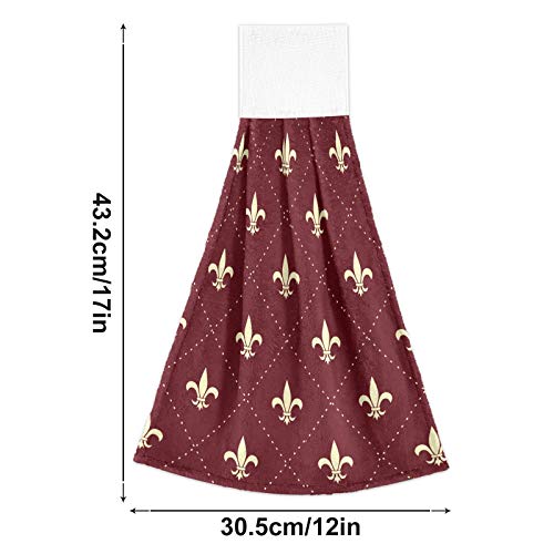 2pcs Red Buffelo Plaid Hanging Kitchen Towel Mardi Gras Flowers Soft Coral Velvet Hand Towels Loop Dish Towel for Bathroom Washcloth Absorbent Tie Towel