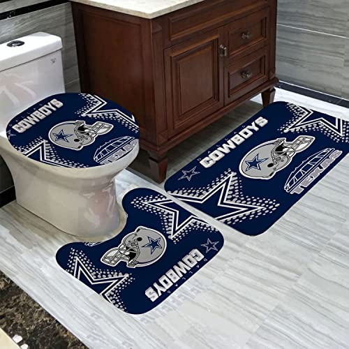 Namdeva 4PCS Sports Shower Curtain Set, American Football Helmet Stadium Grey Dots White Quotes Navy Blue Texas Star Touchdown Man Cave Bathroom Decor, Non-Slip Bath Mat, Gifts for Men Teenage Boys