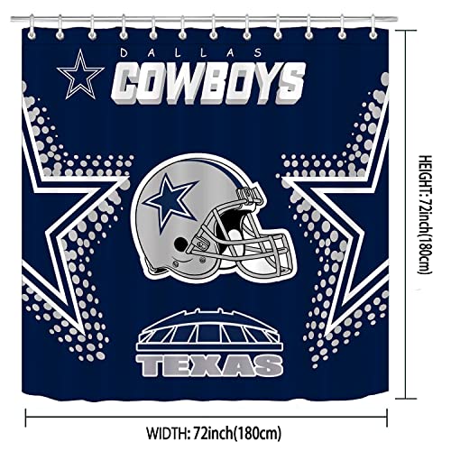 Namdeva 4PCS Sports Shower Curtain Set, American Football Helmet Stadium Grey Dots White Quotes Navy Blue Texas Star Touchdown Man Cave Bathroom Decor, Non-Slip Bath Mat, Gifts for Men Teenage Boys