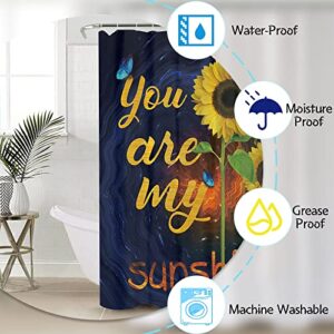 Izayoi 4 Pcs Sunflower Shower Curtain Set,Yellow Flower Butterfly Controller Bath Curtain with Anti-Slip Mat Toilet Cover Carpet Set and 12 Hooks,Black Waterproof Skeleton Bathroom Decor