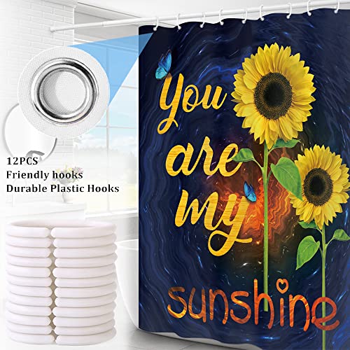 Izayoi 4 Pcs Sunflower Shower Curtain Set,Yellow Flower Butterfly Controller Bath Curtain with Anti-Slip Mat Toilet Cover Carpet Set and 12 Hooks,Black Waterproof Skeleton Bathroom Decor