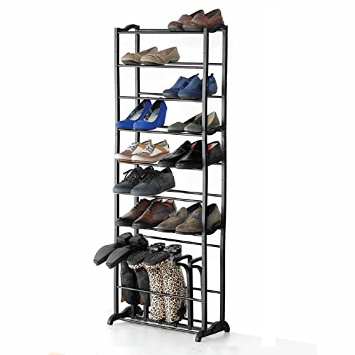 MITLOXX 10 Tier Shoe and Boot Rack Storage Organizer for Closet Entryway Floor, Narrow Tall Shoe Shelf Tower with Boot Holder, Black