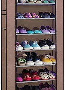 Mekek Shoe Rack Closet, 9 tiers Shoe Rack With Dustproof Cover Closet Shoe Storage Cabinet Organizer Brown