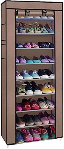 Mekek Shoe Rack Closet, 9 tiers Shoe Rack With Dustproof Cover Closet Shoe Storage Cabinet Organizer Brown