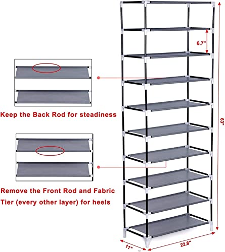 Mekek Shoe Rack Closet, 9 tiers Shoe Rack With Dustproof Cover Closet Shoe Storage Cabinet Organizer Brown