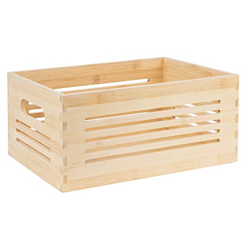 Natural Bamboo Wooden Storage Box – Rustic Farmhouse Look Wood Crate for Storage Decorative Closet, Cabinet and Shelf Basket Organizer with Built in Handles - Multi-Purpose Organizer (Small)