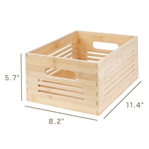 Natural Bamboo Wooden Storage Box – Rustic Farmhouse Look Wood Crate for Storage Decorative Closet, Cabinet and Shelf Basket Organizer with Built in Handles - Multi-Purpose Organizer (Small)