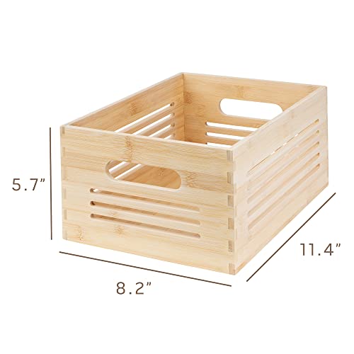 Natural Bamboo Wooden Storage Box – Rustic Farmhouse Look Wood Crate for Storage Decorative Closet, Cabinet and Shelf Basket Organizer with Built in Handles - Multi-Purpose Organizer (Small)