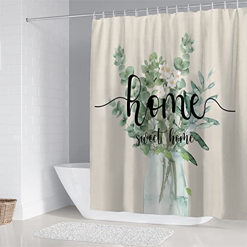 FZDHHY Beige Shower Curtain Sets Home Sweet Home Shower Curtain Set with Rugs Rustic Bathroom Set with Rugs Cute Bathroom Decor Set