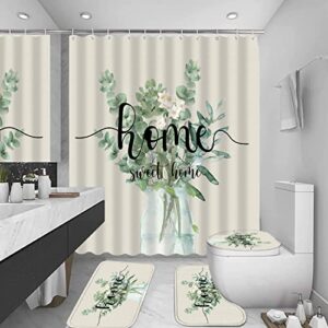 FZDHHY Beige Shower Curtain Sets Home Sweet Home Shower Curtain Set with Rugs Rustic Bathroom Set with Rugs Cute Bathroom Decor Set