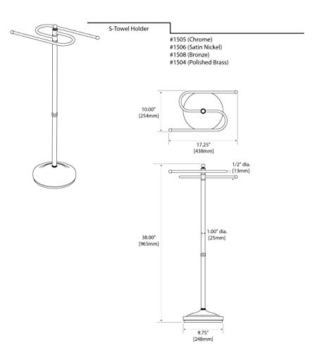 Gatco 1506 Floor Standing S Style Towel Holder, Satin Nickel