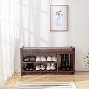 zlelouy shoes bench bamboo shoe rack organizer shoe bench boot for entryway hallway 2-tier cushion shoe storage shelf