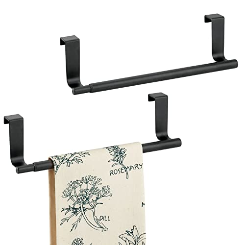 mDesign Adjustable, Expandable Over Kitchen Cabinet Towel Bar Rack - Hang on Inside or Outside of Doors, Hold Hand, Dish, Tea Towels - Customizable to 17" Wide, Omni Collection, 2 Pack - Matte Black