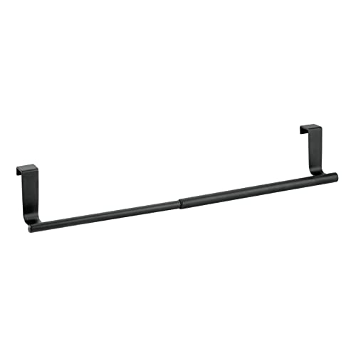 mDesign Adjustable, Expandable Over Kitchen Cabinet Towel Bar Rack - Hang on Inside or Outside of Doors, Hold Hand, Dish, Tea Towels - Customizable to 17" Wide, Omni Collection, 2 Pack - Matte Black