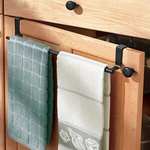 mDesign Adjustable, Expandable Over Kitchen Cabinet Towel Bar Rack - Hang on Inside or Outside of Doors, Hold Hand, Dish, Tea Towels - Customizable to 17" Wide, Omni Collection, 2 Pack - Matte Black