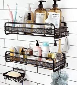 relaxscene shower caddy shelf - self adhesive 3-pack bathroom shower organizer suction storage with soap holder shower shampoo holder shelves rack for inside shower black