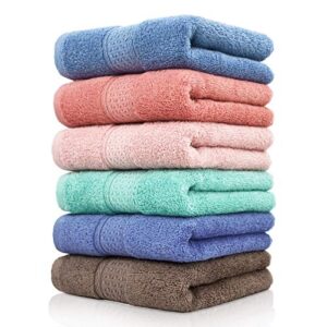 cleanbear cotton hand towel set 6-pack ultra soft hand towels with assorted colors (13 x 29 inches) lightweight and quick dry bathroom towels