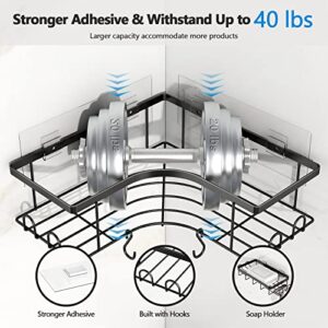 Vmiya 4 Pack Shower Caddy Corner with Hooks and Soap Holder, Adhesive Corner Shower Shelf for Inside Shower Basket Rack Storage, Stainless Steel Shower Shelf for Bathroom with 6 Removable Hooks Black