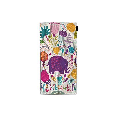 AOYEGO Elephant and Spring Pattern Hand Towel Life is Beautiful Cartoon Heart Lovely Floral Leaf Hand Towels Lightweight Decorative 30X15 Inch Soft Polyester-Microfiber for Kitchen