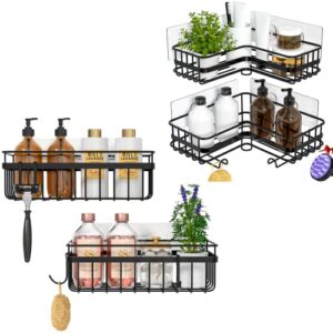 corner shower caddy and bathroom shower caddy black