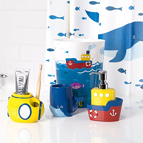 Allure Home Creation Submarine 4-Piece Bathroom Accessory Set-Resin Soap Dispenser, Toothbrush Holder, Tumbler and Plastic Wastebasket