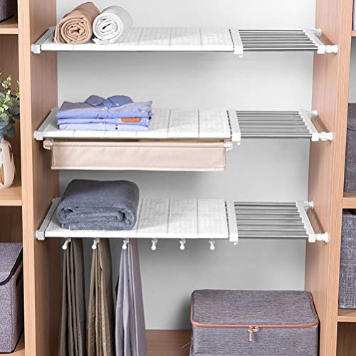 DOITOOL Expandable Closet Tension Shelf Storage Rack Adjustable Metal Storage Rack Cabinet Organizer DIY Divider Separator for Cabinet Wardrobe Cupboard Kitchen Bathroom, 13-20.86 inches