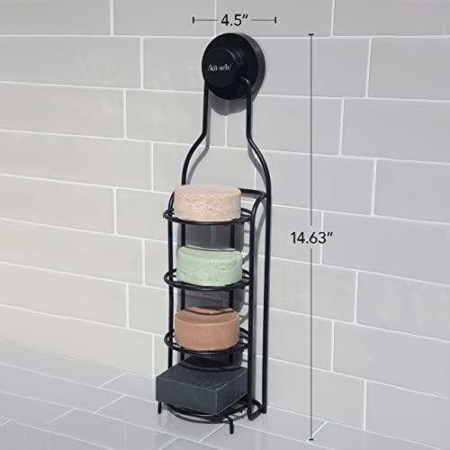 Kitsch Self Draining Shower Caddy - Bathroom Shower Organizer with Suction Cup | Rustproof Shower Rack & Bar Soap Holder for Shower | Soap Dish for Shower | Bar Soap Holder for Shower Wall (Black)