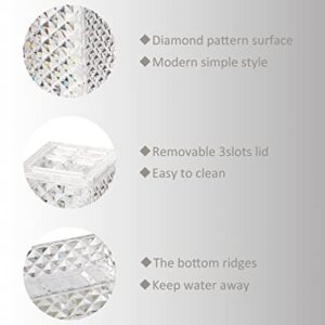 4 Piece Square Plastic Bathroom Accessories Set, Clear Diamond Pattern Bathroom Accessories Soap Dispenser, Toothbrush Holder, Tumbler and Soap Dish.