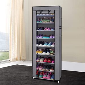 Shoes Rack,10 Tier Tall Shoe Rack - Narrow Shoe Rack with Storage Box,Fabric Covered Shoe Rack,Metal Shoe Rack Organizer,Shoe Racks for Closets,Shoe Stand,Shoe Shelf Storage,22.83"L 11.4 "W 63"H…