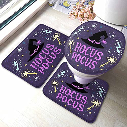 AOYEGO Hocus Pocus Bathroom Rugs Set of 3 Wizard Hat and Magic Sticks Non Slip 31.5X19.7 Inch Soft Absorbent Polyester for Tub Shower Toilet