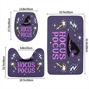 AOYEGO Hocus Pocus Bathroom Rugs Set of 3 Wizard Hat and Magic Sticks Non Slip 31.5X19.7 Inch Soft Absorbent Polyester for Tub Shower Toilet