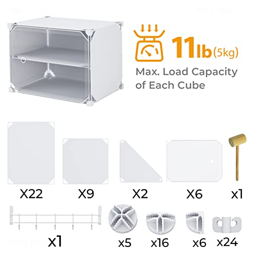 NiHome Stackable Shoe Organizer with Doors - Holds 24 Pairs, Expandable Closet Shoe Rack, Plastic Cabinet with Free-Standing Design for Home, Office and Garage Storage (White)