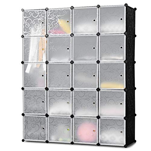 Tangkula Cube Storage Organizer, Cube Closet Storage Shelves, DIY Plastic PP Closet Cabinet, Modular Bookcase, Large Storage Shelving with Doors for Bedroom, Living Room, Office (20-Cube)