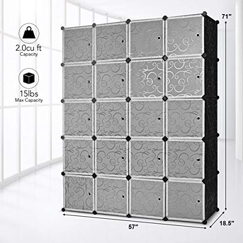 Tangkula Cube Storage Organizer, Cube Closet Storage Shelves, DIY Plastic PP Closet Cabinet, Modular Bookcase, Large Storage Shelving with Doors for Bedroom, Living Room, Office (20-Cube)