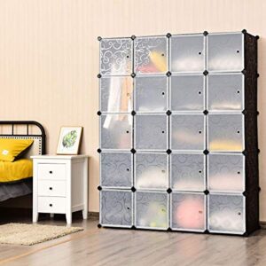 Tangkula Cube Storage Organizer, Cube Closet Storage Shelves, DIY Plastic PP Closet Cabinet, Modular Bookcase, Large Storage Shelving with Doors for Bedroom, Living Room, Office (20-Cube)