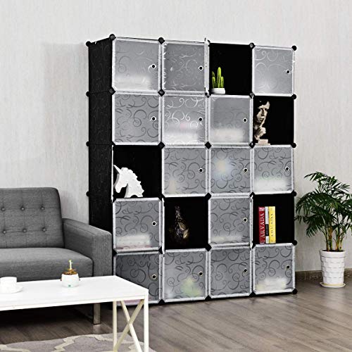 Tangkula Cube Storage Organizer, Cube Closet Storage Shelves, DIY Plastic PP Closet Cabinet, Modular Bookcase, Large Storage Shelving with Doors for Bedroom, Living Room, Office (20-Cube)