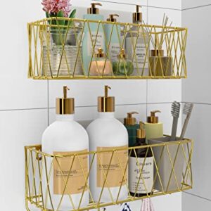 Iperlife Adhesive Shower Caddy Basket Shelf, Bathroom Shampoo Organizer Shelves, Kitchen Storage Rack, No Drilling Wall Mounted Rustproof Shower Shelf for Inside Shower - 2 Pack (Gold)