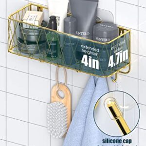 Iperlife Adhesive Shower Caddy Basket Shelf, Bathroom Shampoo Organizer Shelves, Kitchen Storage Rack, No Drilling Wall Mounted Rustproof Shower Shelf for Inside Shower - 2 Pack (Gold)