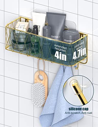 Iperlife Adhesive Shower Caddy Basket Shelf, Bathroom Shampoo Organizer Shelves, Kitchen Storage Rack, No Drilling Wall Mounted Rustproof Shower Shelf for Inside Shower - 2 Pack (Gold)