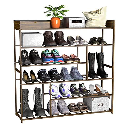 WTZ Shoe Rack Storage Organizer, 6 Tier Large Shoes Rack for Entryway Closet, Free Standing Shoes Shelf Stand, Sturdy Big Black Bamboo Wood Space Saving Shoe Rack for 25 Pair Shoe Boot Storage