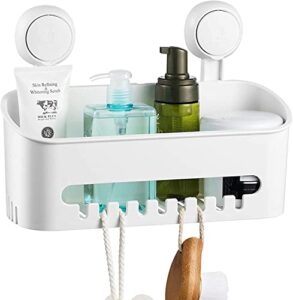 ilikable vacuum shower caddy suction cup no-drilling removable waterproof bathroom wall shelf shower basket storage organizer for shampoo conditioner razors soap - white