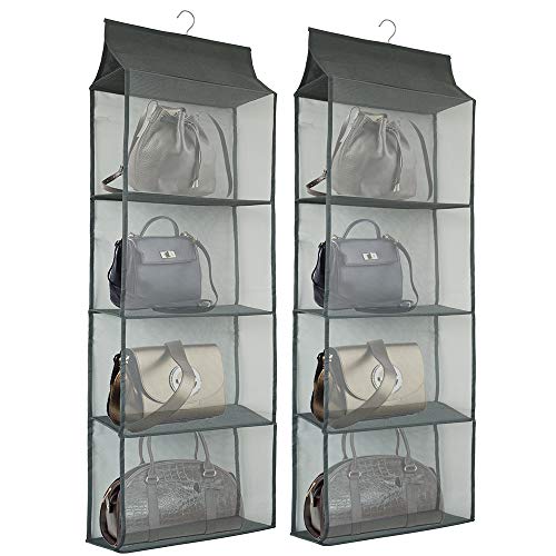 Dearjana Closet Handbag Purse Holder, Space Saving Hanging Handbag Storage Tote Bag Organizer Holder with 4 Large Heavy-Duty Mesh Shelves for Wardrobe Closet(Pack of 2 Gray)