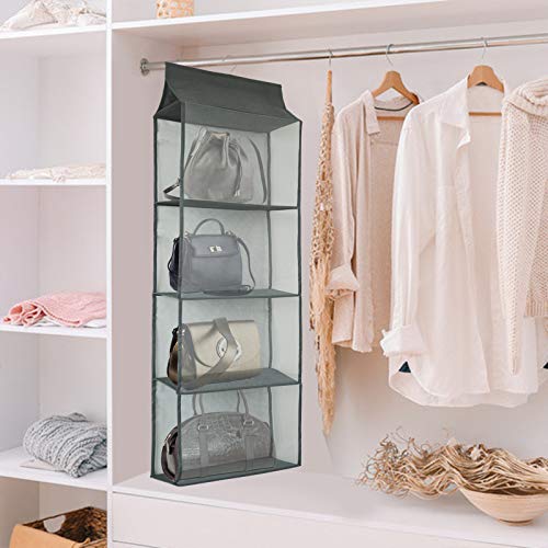 Dearjana Closet Handbag Purse Holder, Space Saving Hanging Handbag Storage Tote Bag Organizer Holder with 4 Large Heavy-Duty Mesh Shelves for Wardrobe Closet(Pack of 2 Gray)