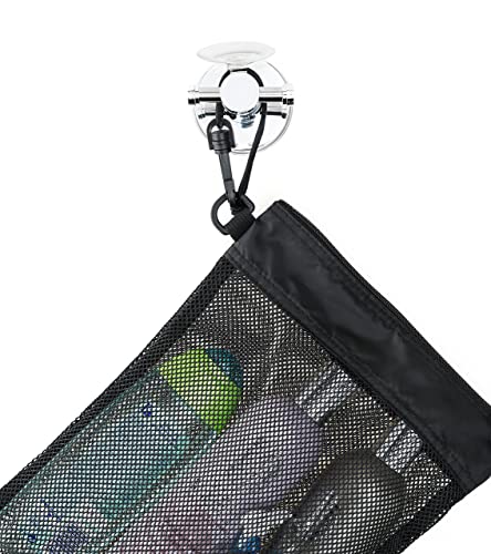 YUMA Active Shower Bag Tote, Mesh Caddy Toiletry Organizer 12”L x 9”W, Compact and Lightweight With Suction Cup, Cord for Hanging, Zipper and Drawstring Pouch 14”L x 10”W, Black