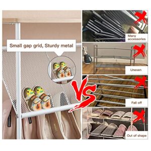 Nevfiro 4-Tier Shoe Rack Storage Organizer, Narrow Shoe Rack Shelves with 3 Metal Mesh for Bedroom Closet, Entryway, Hallway, Wire Grid, Shoe Shelf with Wood Top Board, 10-12 Pairs